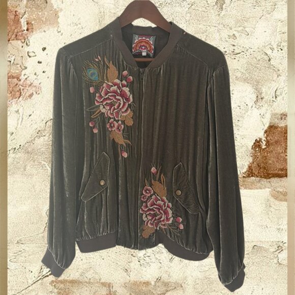 Johnny Was | Jackets & Coats | Johnny Was Velvet Embroidered Bomber ...